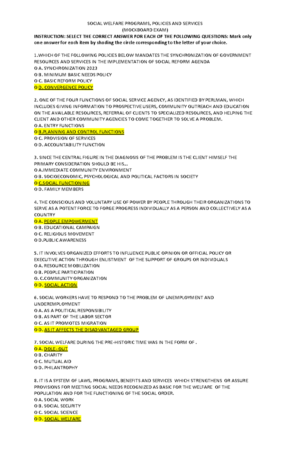 FInal Coaching SWPP Answer Key 2023 - SOCIAL WELFARE PROGRAMS, POLICIES ...