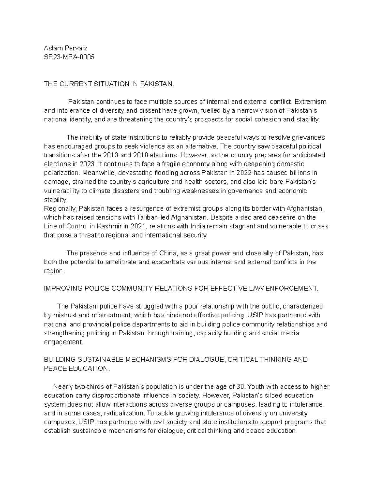 Aslam Pervaiz - Assignment # 1 - Aslam Pervaiz SP23-MBA- THE CURRENT ...