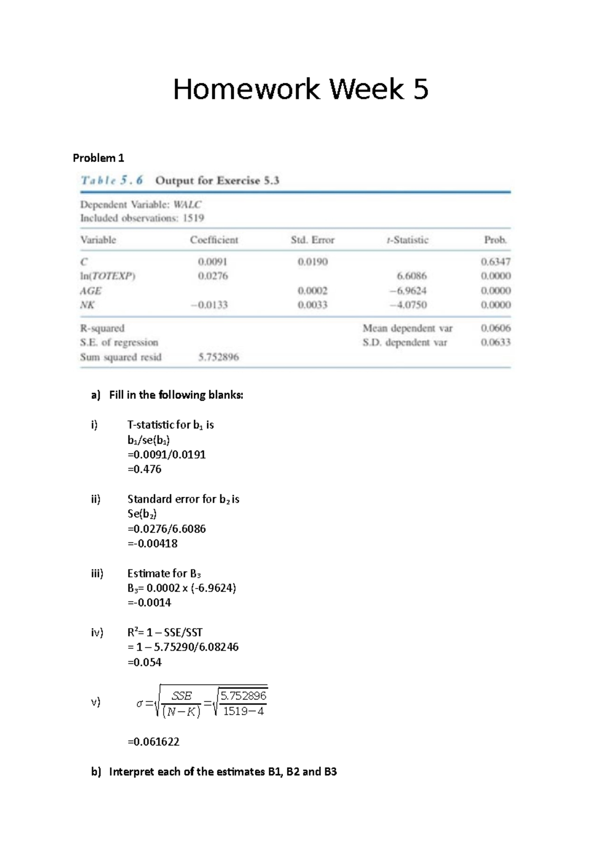 Homework Week 5 - In-class activities - Homework Week 5 Problem 1 a ...