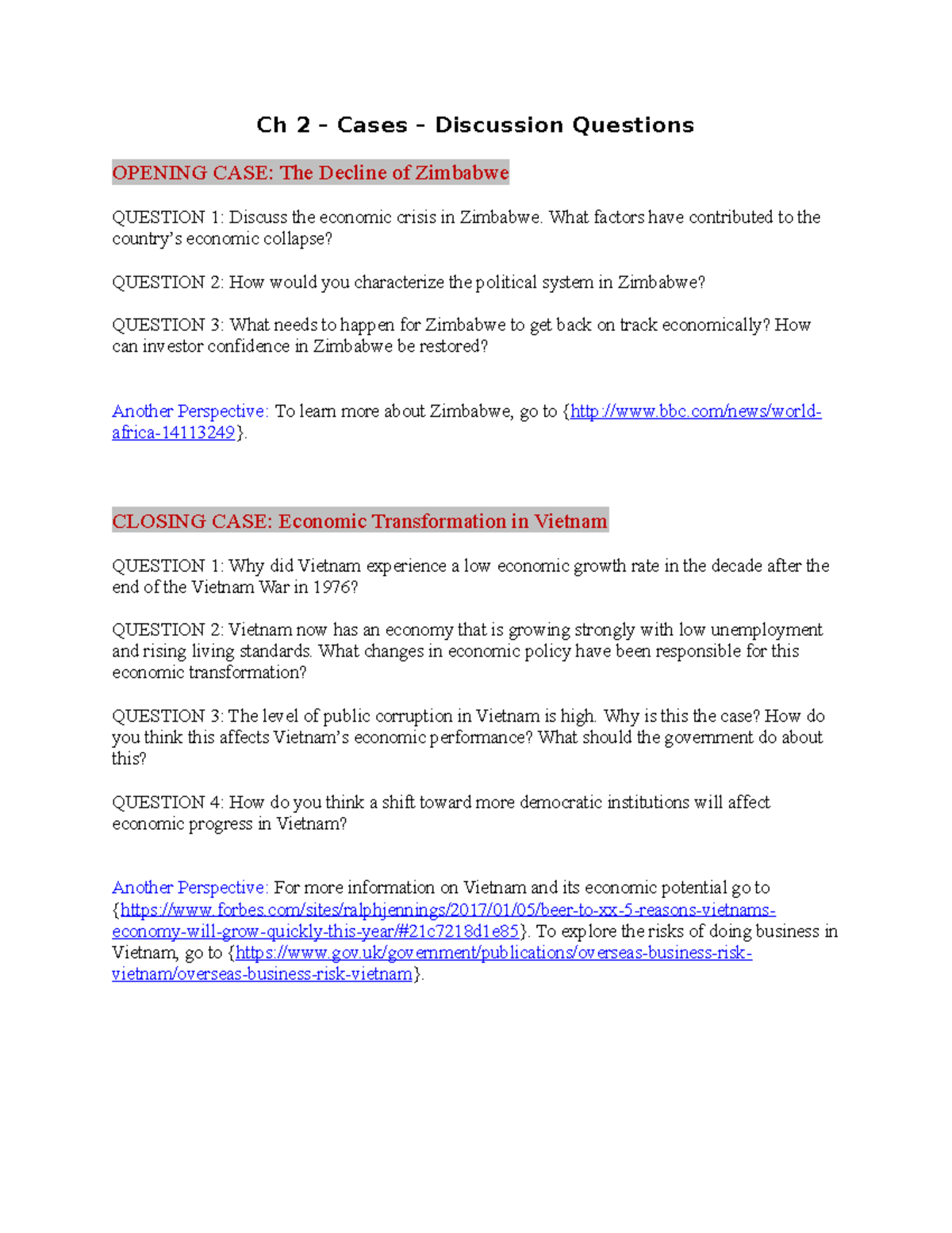 Ch2 Cases Discussion Qs Student - Ch 2 – Cases – Discussion Questions OPENING CASE: The Decline ...