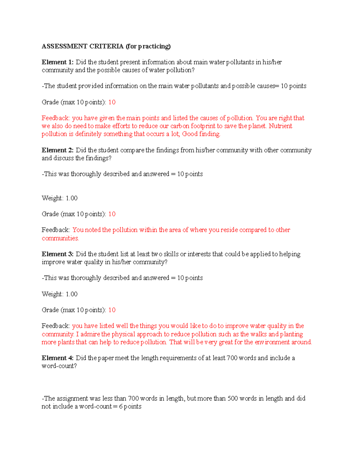 UNIV 1001 Unit 2 sample peer review rubric - ASSESSMENT CRITERIA (for ...