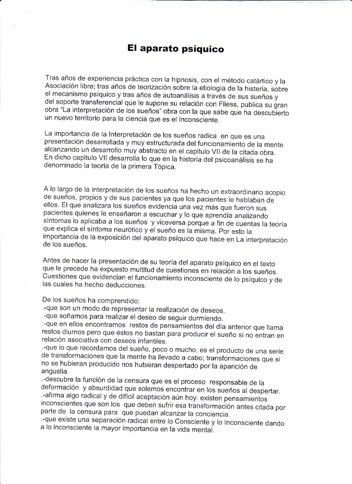 El aparato Psíquico. Sistemas consciente, preconsciente e inconsciente ...