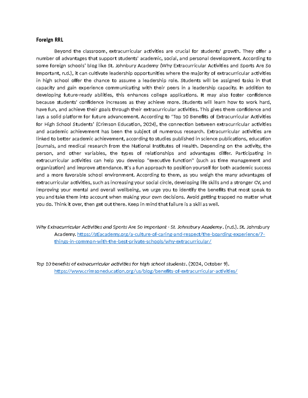 RRLs - aaaasff - Foreign RRL Beyond the classroom, extracurricular ...