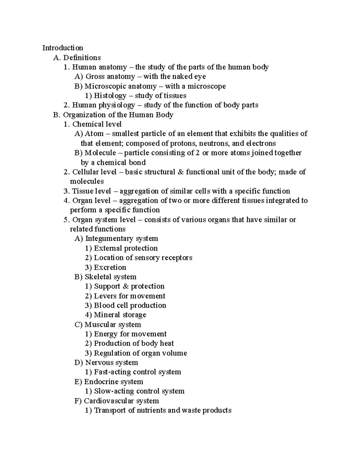 Anatomy And Physiology Notes Pt 1 Introduction A Definitions 1