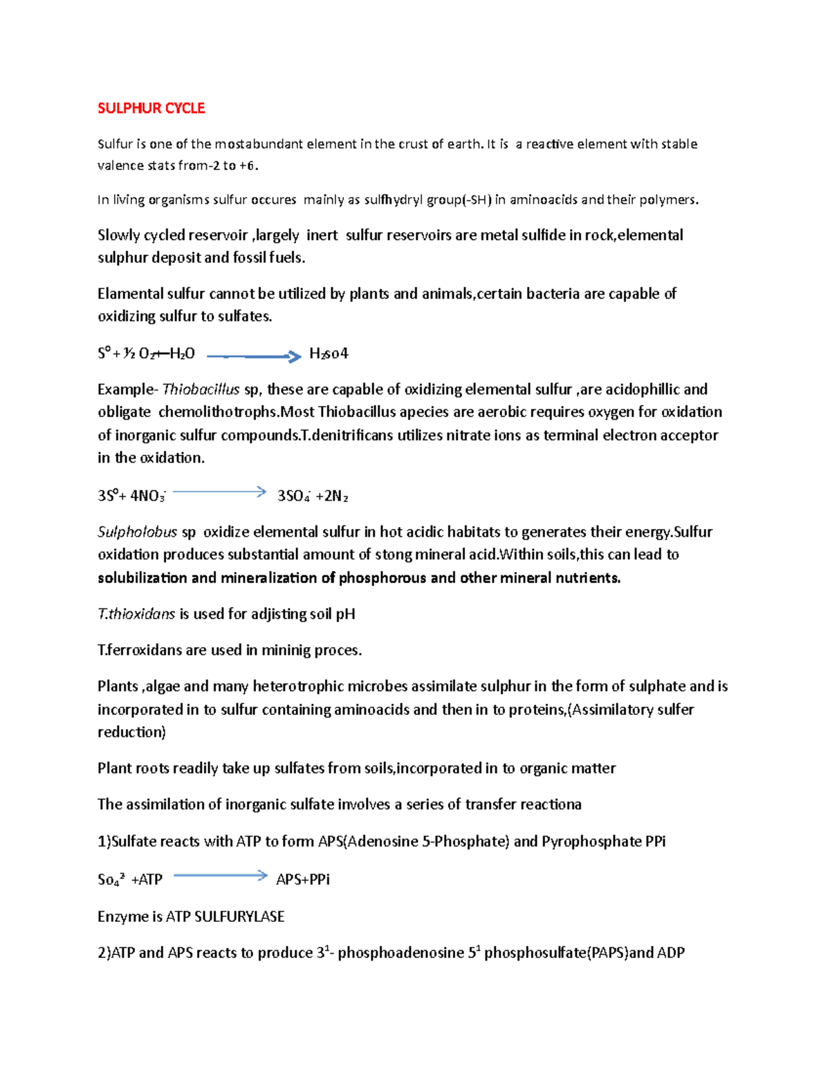 Sulphur Cycle - SULPHUR CYCLE Sulfur is one of the mostabundant element ...
