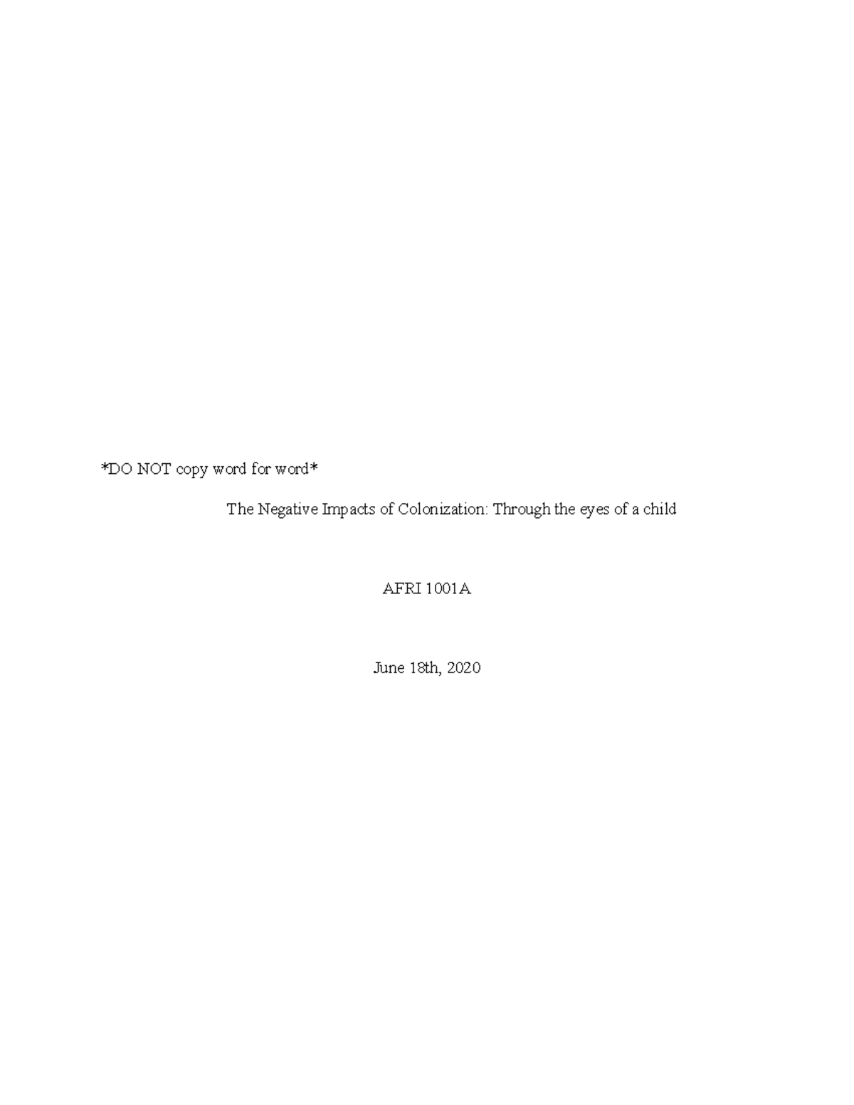 Carleton University - Intro to African Studies - AFRI 1001A - Final ...