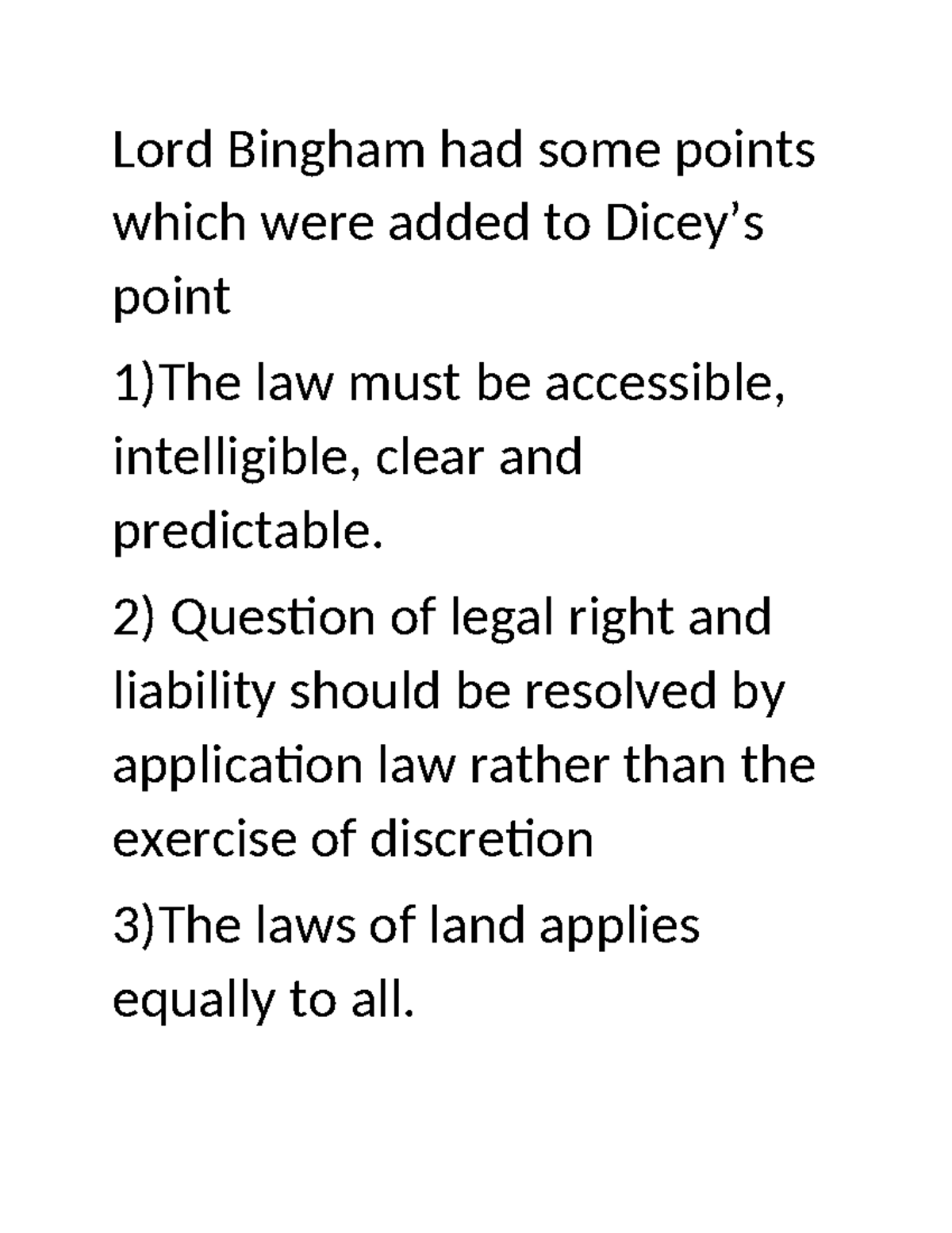 Lord Bingham ke points - notes - contract law - Lord Bingham had some ...