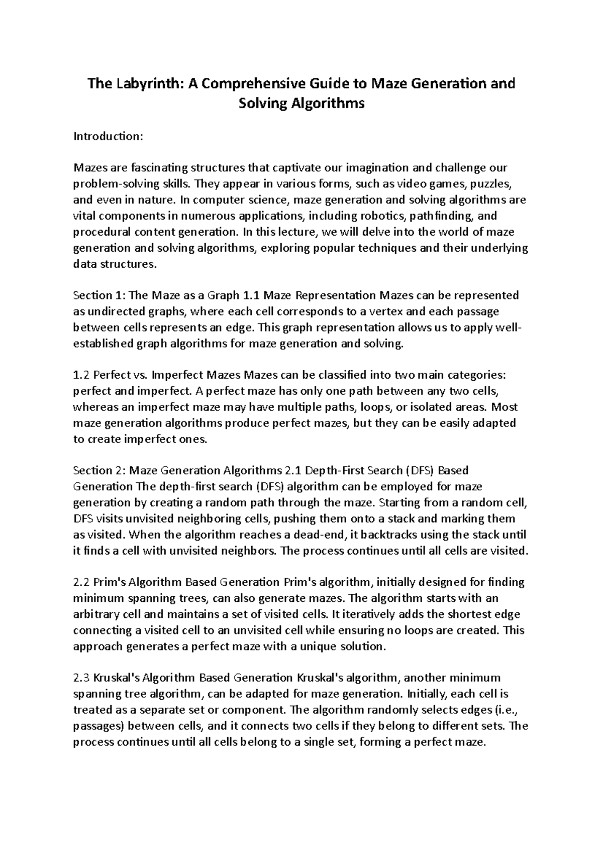 The Labyrinth- A Comprehensive Guide to Maze Generation and Solving Algorithms - The Labyrinth ...