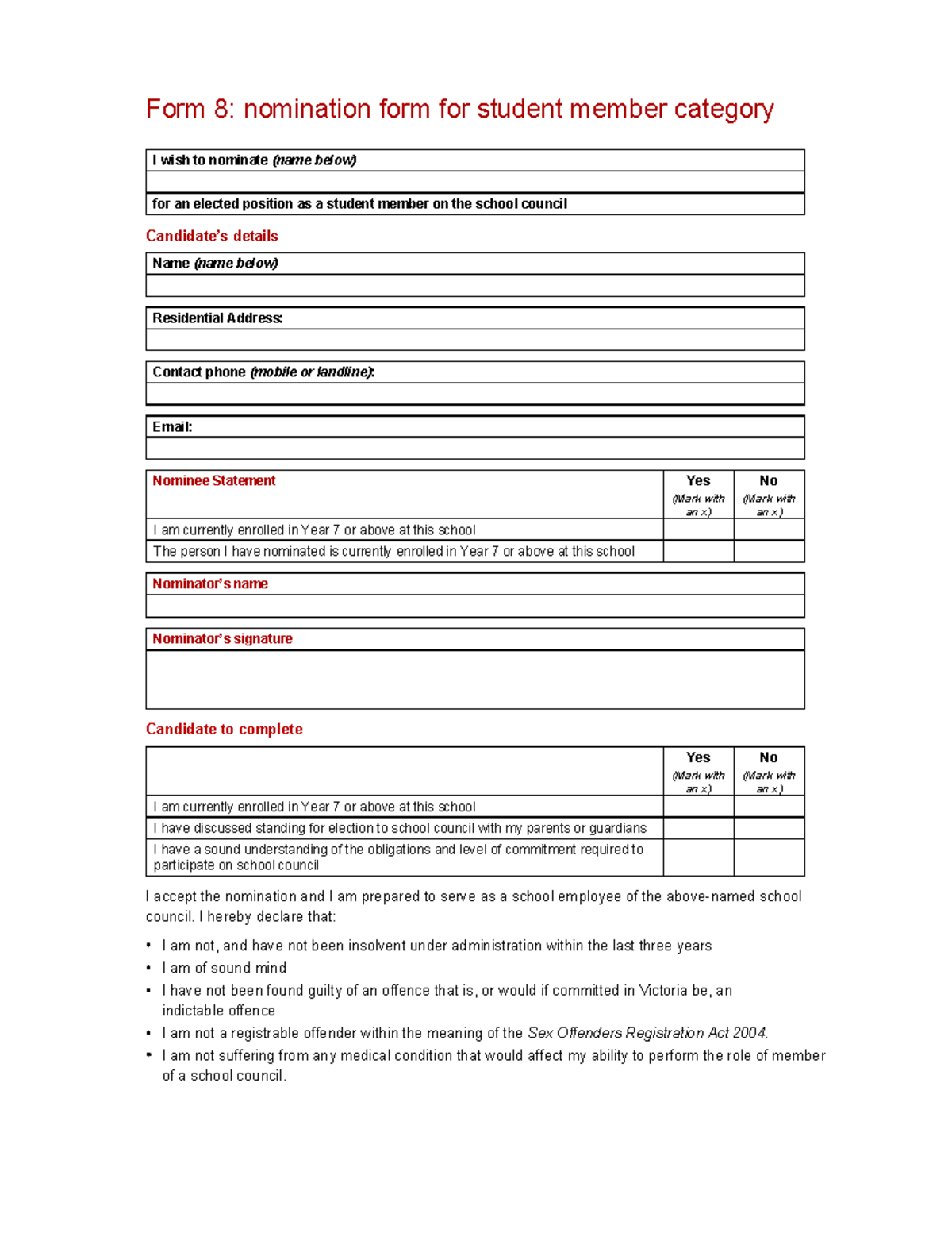 Nomination student - Form 8: nomination form for student member ...