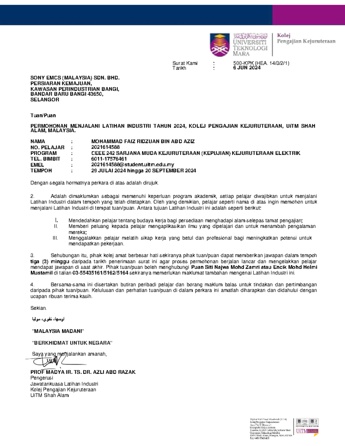 Reference Letter Example - Tuan/Puan Surat Kami : 500 - KPK (HEA. 14/3 ...