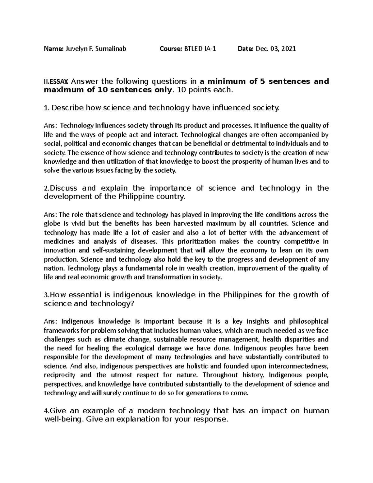 Name Juvelyn F-WPS Office - Name: Juvelyn F. Sumalinab Course: BTLED IA ...