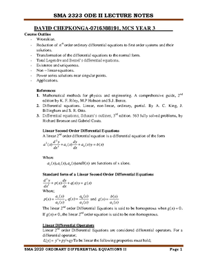 Ode - lecture notes - SMA 2271: ORDINARY DIFFERENTIAL EQUATIONS ...