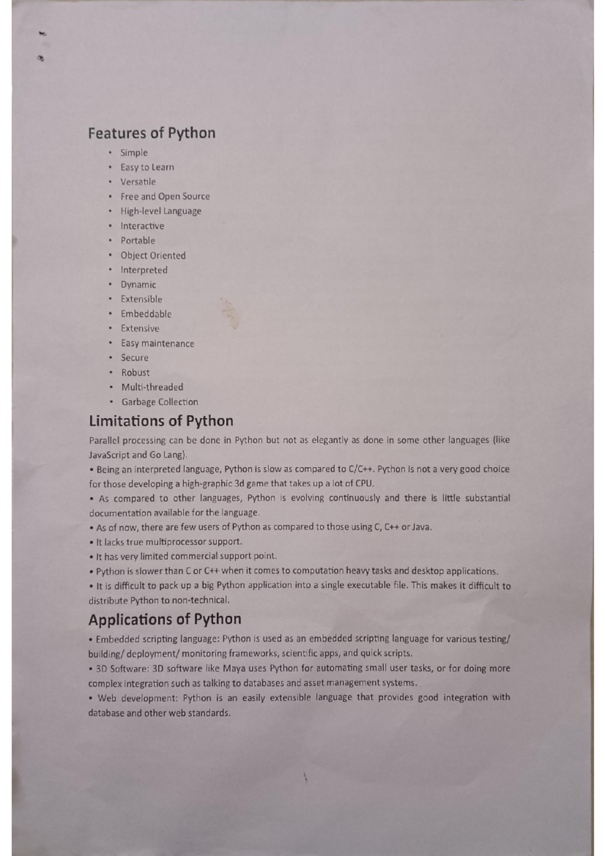 Python - unit-i - Features of Python Simple Easy to Learn Versatile ...