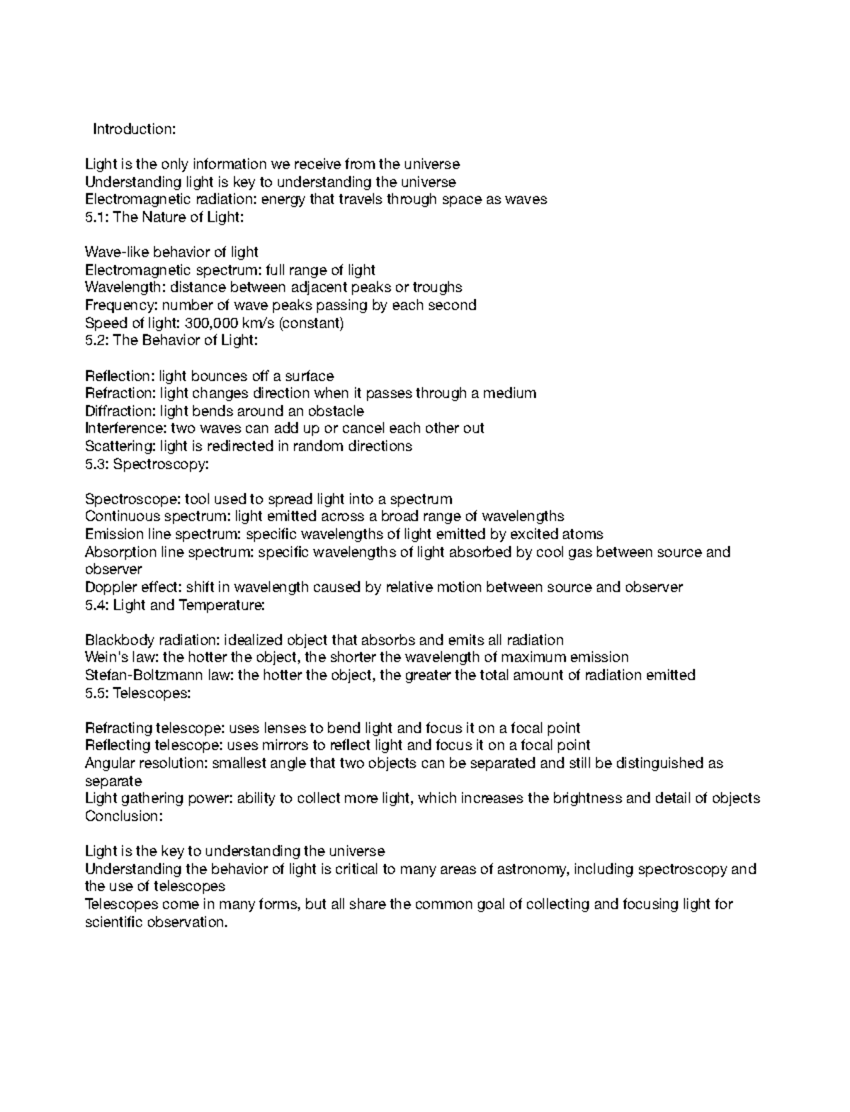 Planet 2 - Prof: Chris Gay In depth notes on light, telescopes, and ...