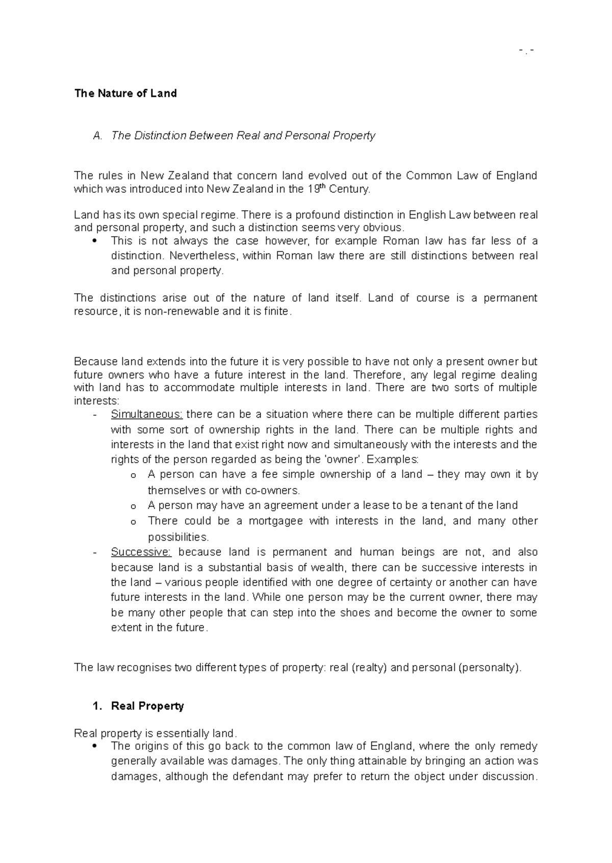 Property Law notes - The Nature of Land A. The Distinction Between Real ...