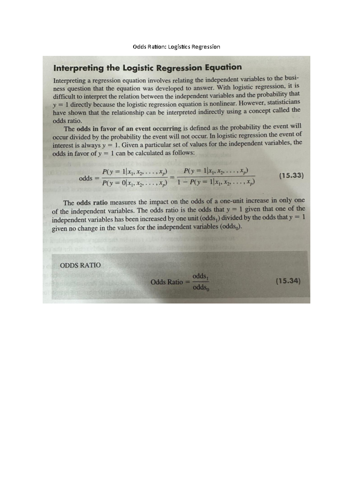 Odds Ratio Logistic Regression - Economics - Studocu