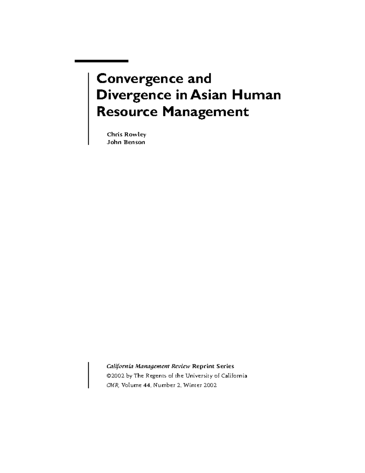 Convergence and Divergence in Asian Human Resource Management ...