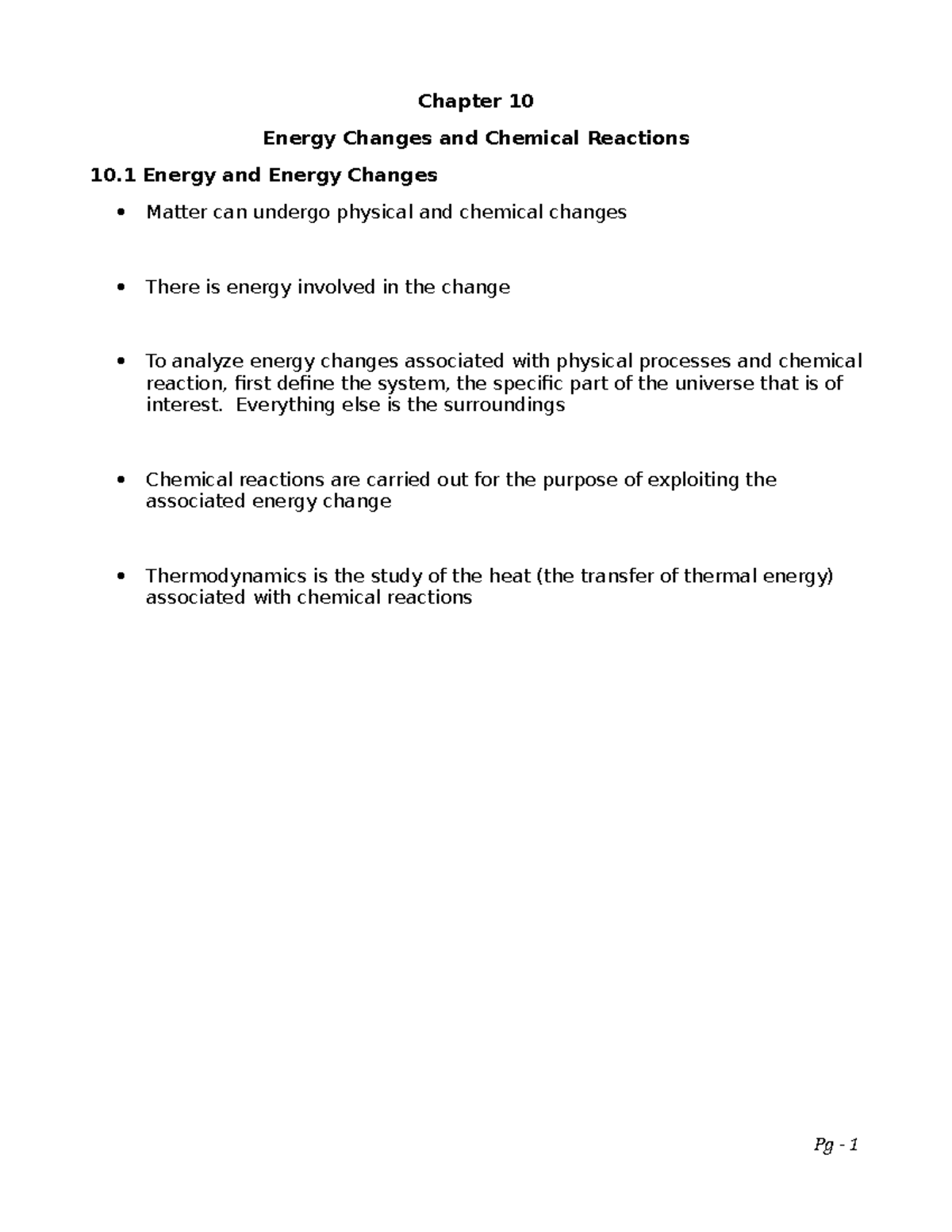 Ch 10 Notes Pages (total) - Chapter 10 Energy Changes and Chemical ...