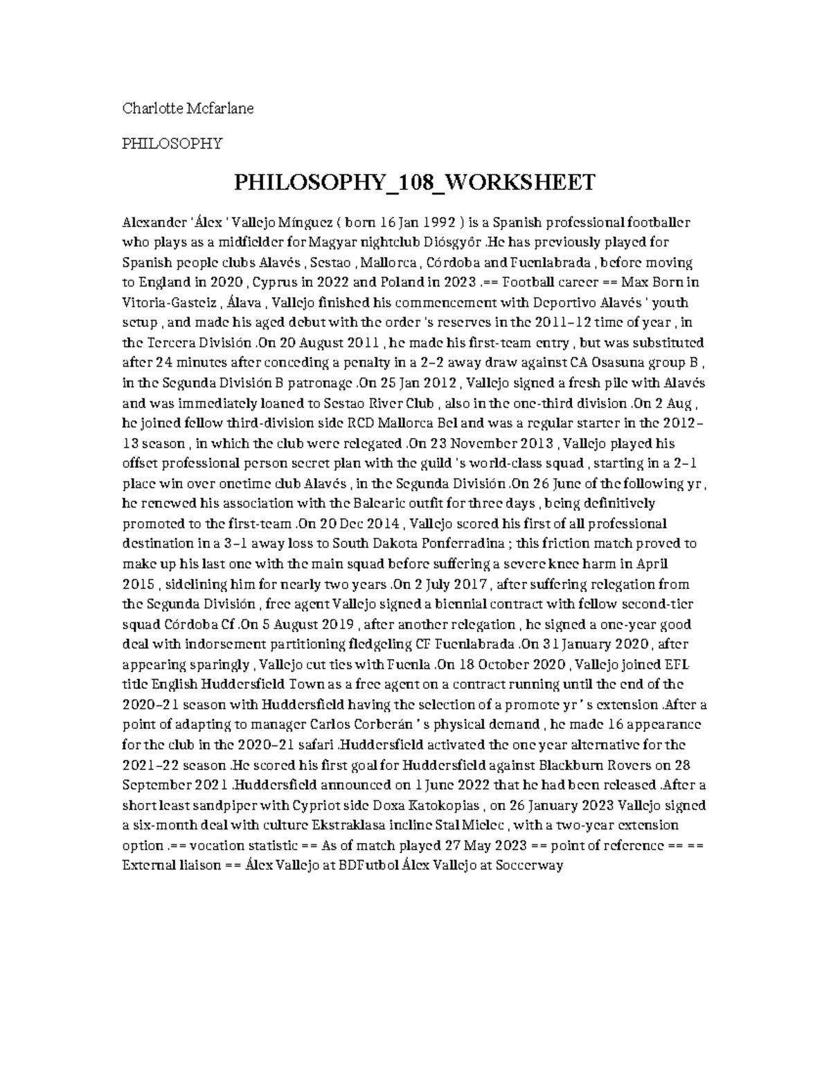Philosophy 108 Worksheet - Charlotte Mcfarlane PHILOSOPHY PHILOSOPHY ...