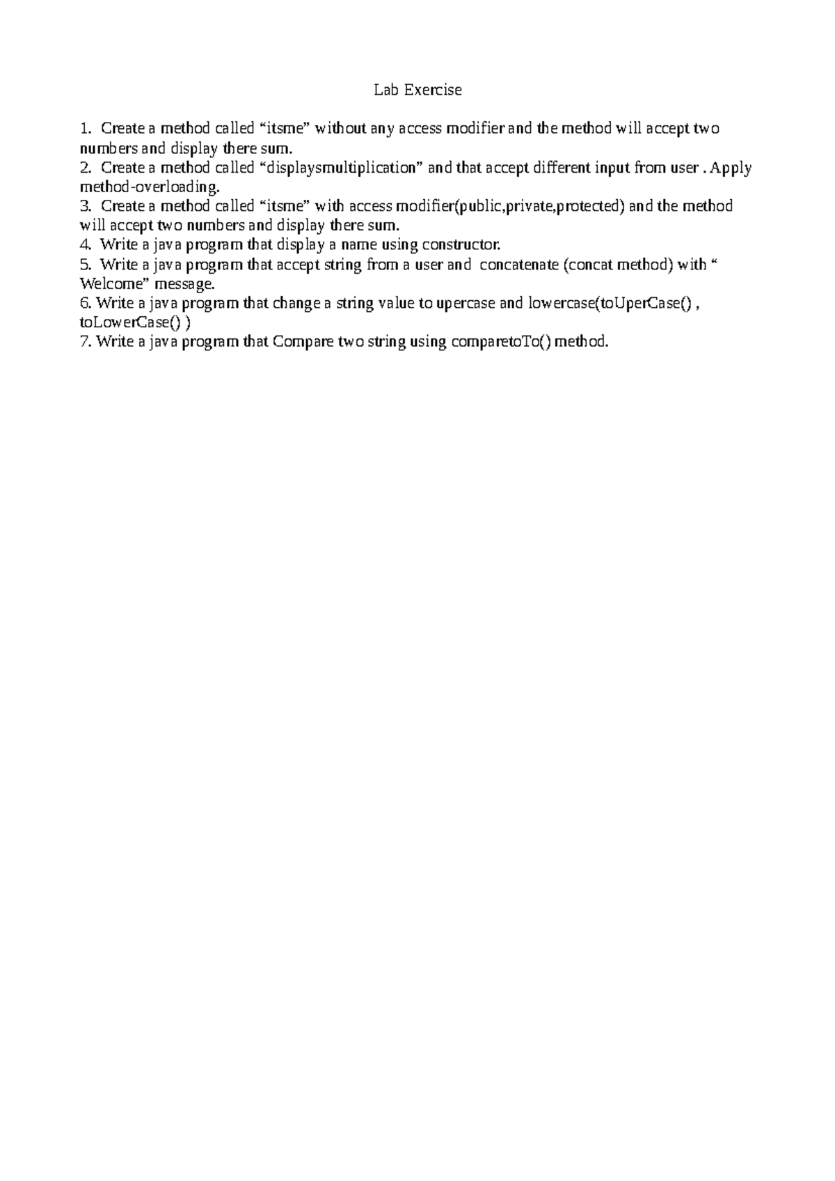 Labexercise 5 - Lab Exercise - Lab Exercise Create a method called ...