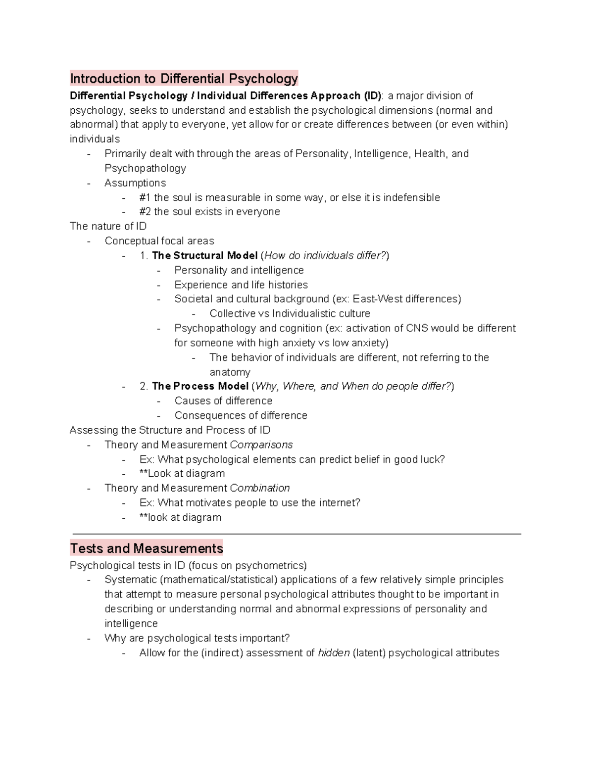 Personality and Psychological Assessment - Introduction to Differential ...