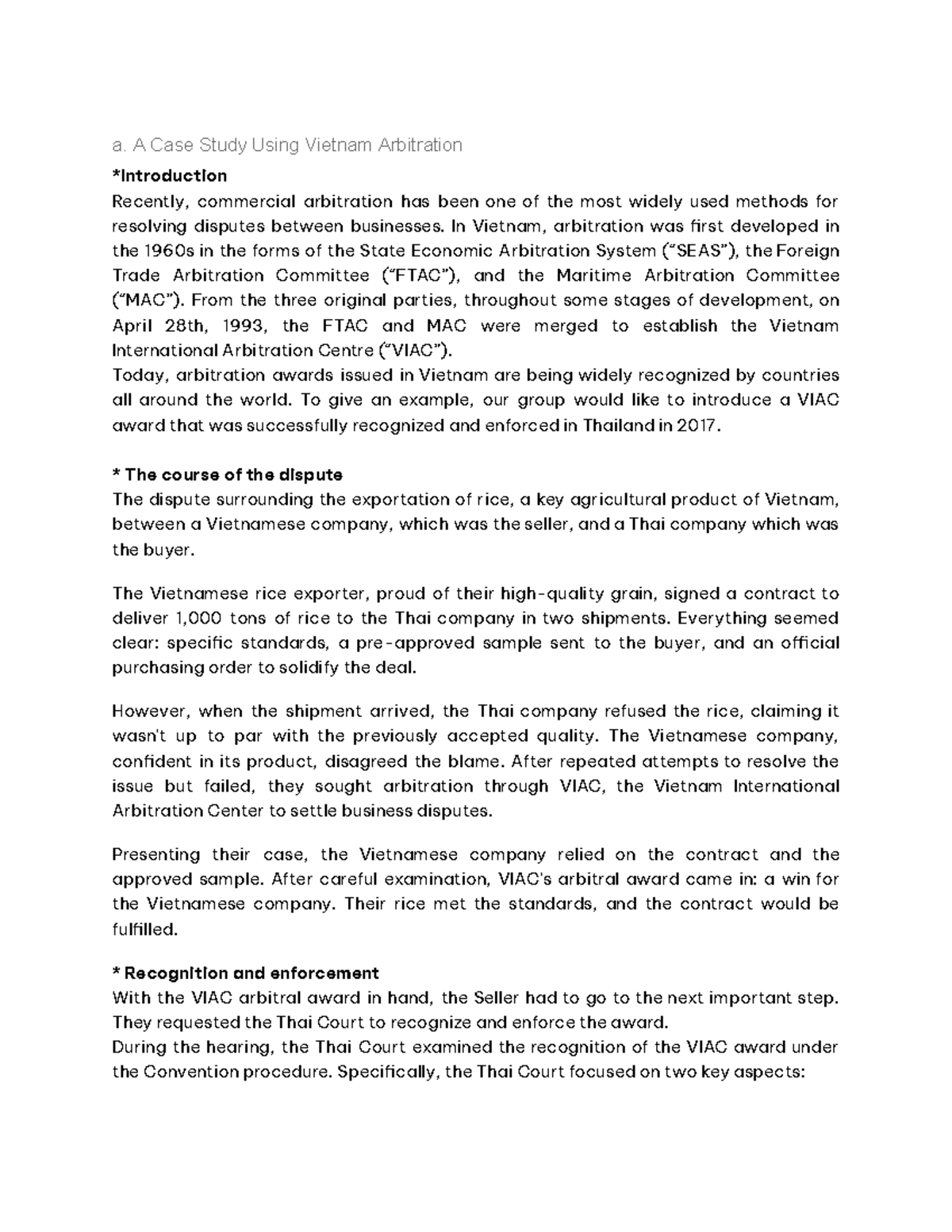 TACN3 - a. A Case Study Using Vietnam Arbitration *Introduction ...