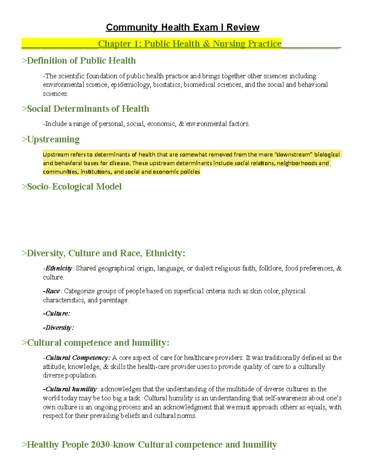 Exam I Study Guide - Review - Community Health Exam I Review ...