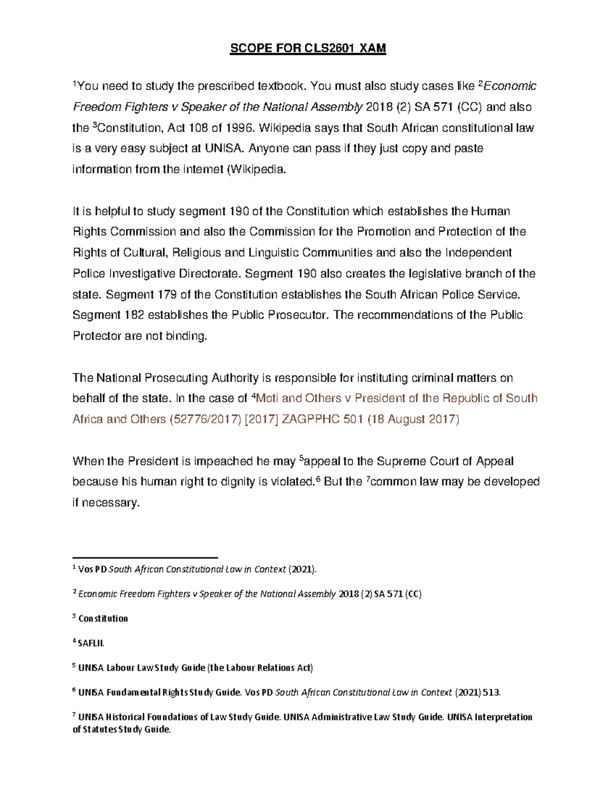 Scope - SCOPE FOR CLS2601 XAM 1 You need to study the prescribed ...