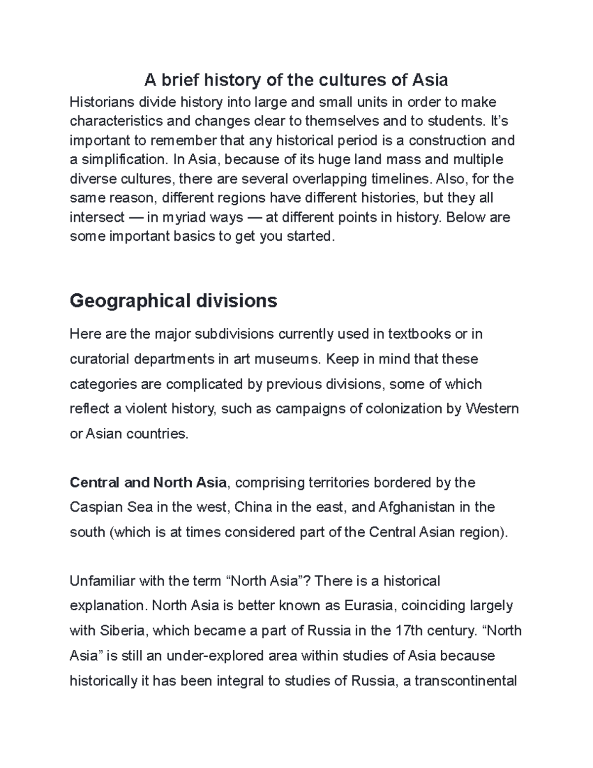 A brief history of the cultures of Asia - A brief history of the ...
