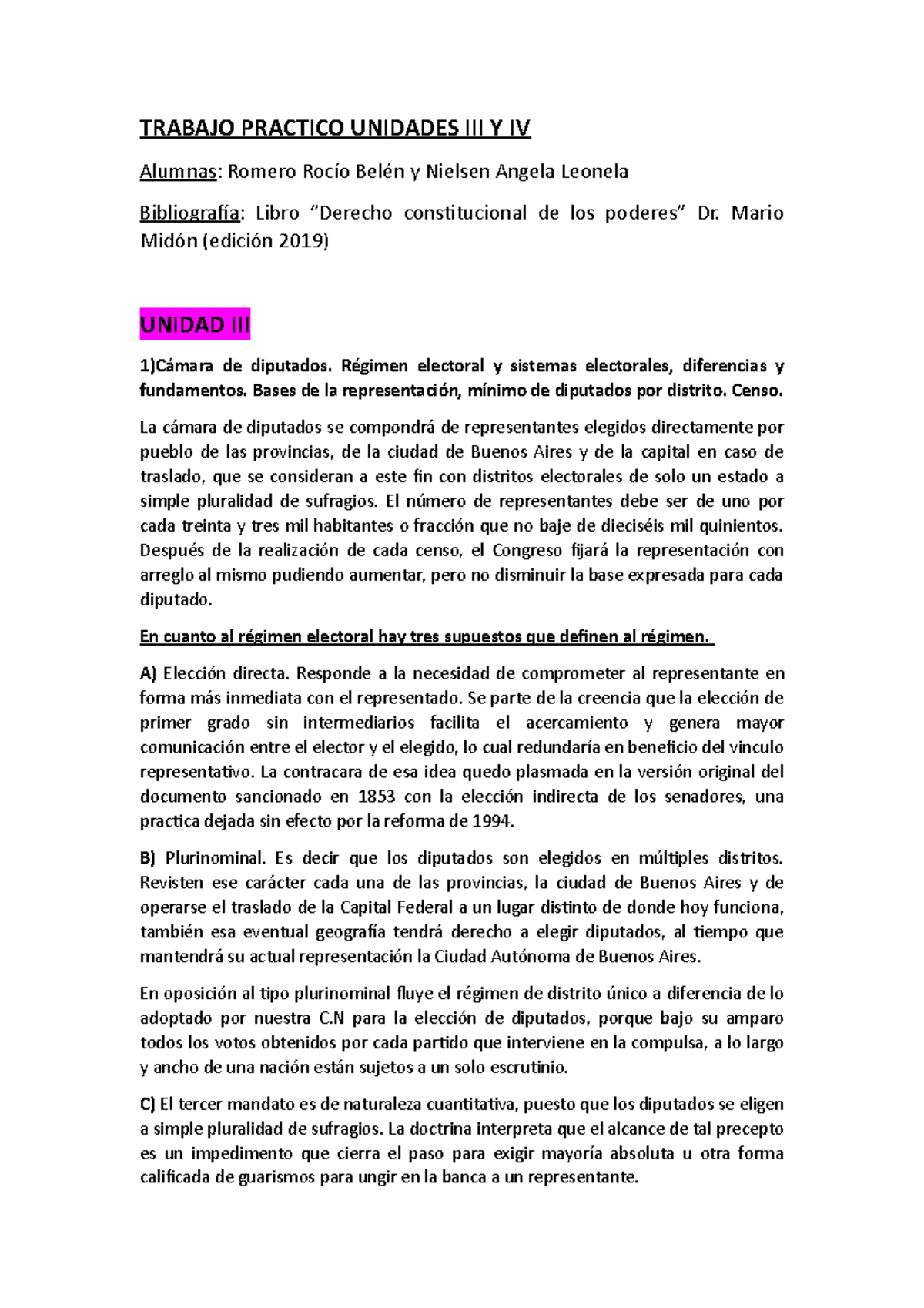 Trabajo Practico unidad 3 y 4 - Derecho de los Poderes - UNNE - Studocu