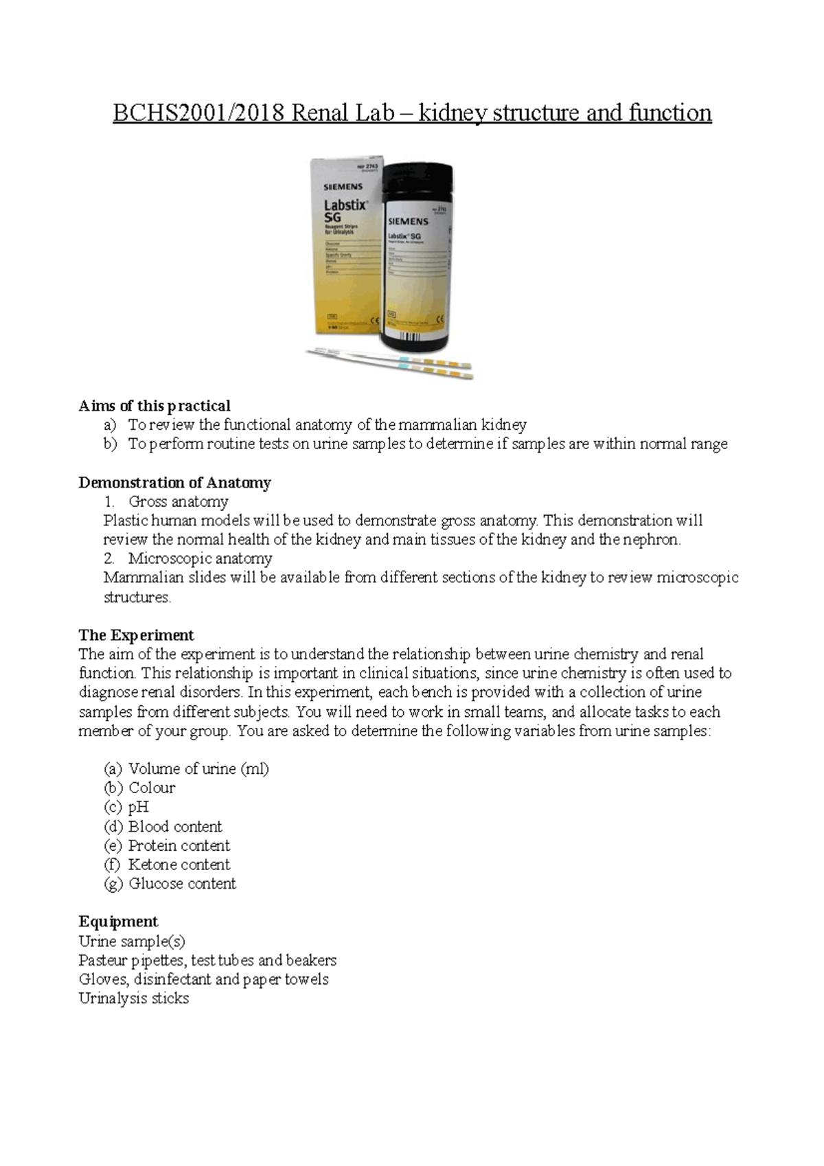 BHCS2001 2018 Renal Lab sheet - BCHS2001/2018 Renal Lab – kidney ...