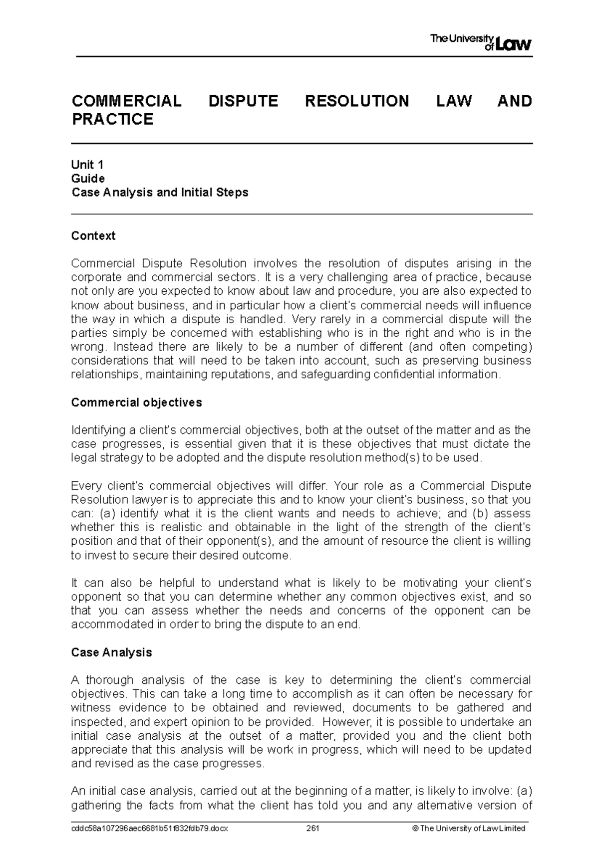 WS 1 - WS 1 prep tasks - COMMERCIAL DISPUTE RESOLUTION LAW AND PRACTICE ...