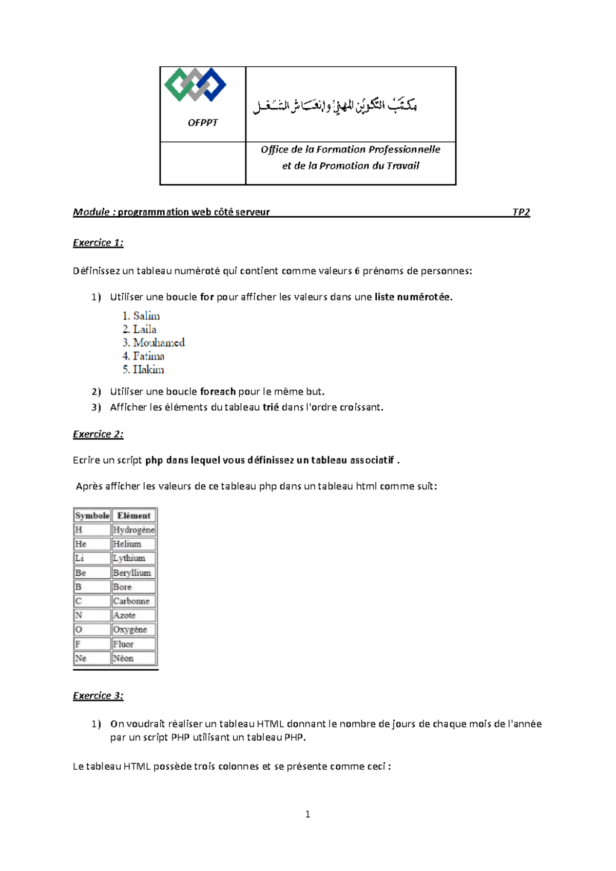 web dynamique TP 2 - 1 Module : programmation web côté serveur TP Exercice 1: Définissez un ...