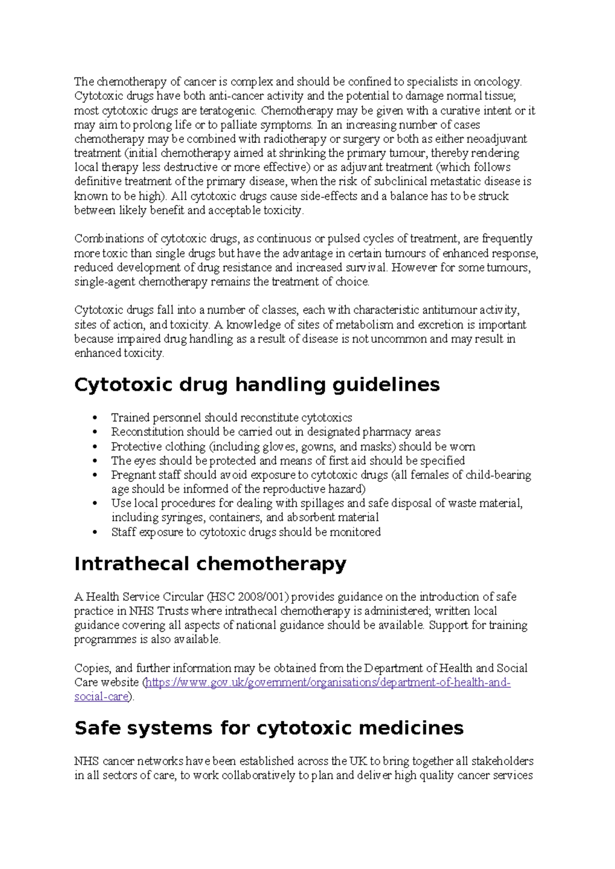 Cytotoxic - The chemotherapy of cancer is complex and should be ...