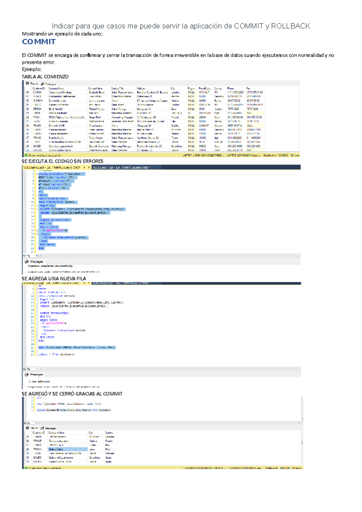 S9 Commit y Rollback - Semana 9 - Indicar para que casos me puede ...