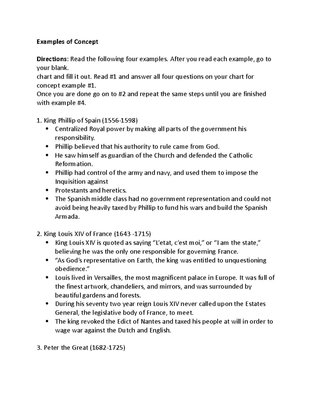 Concept Formation Examples - Examples of Concept Directions: Read the ...