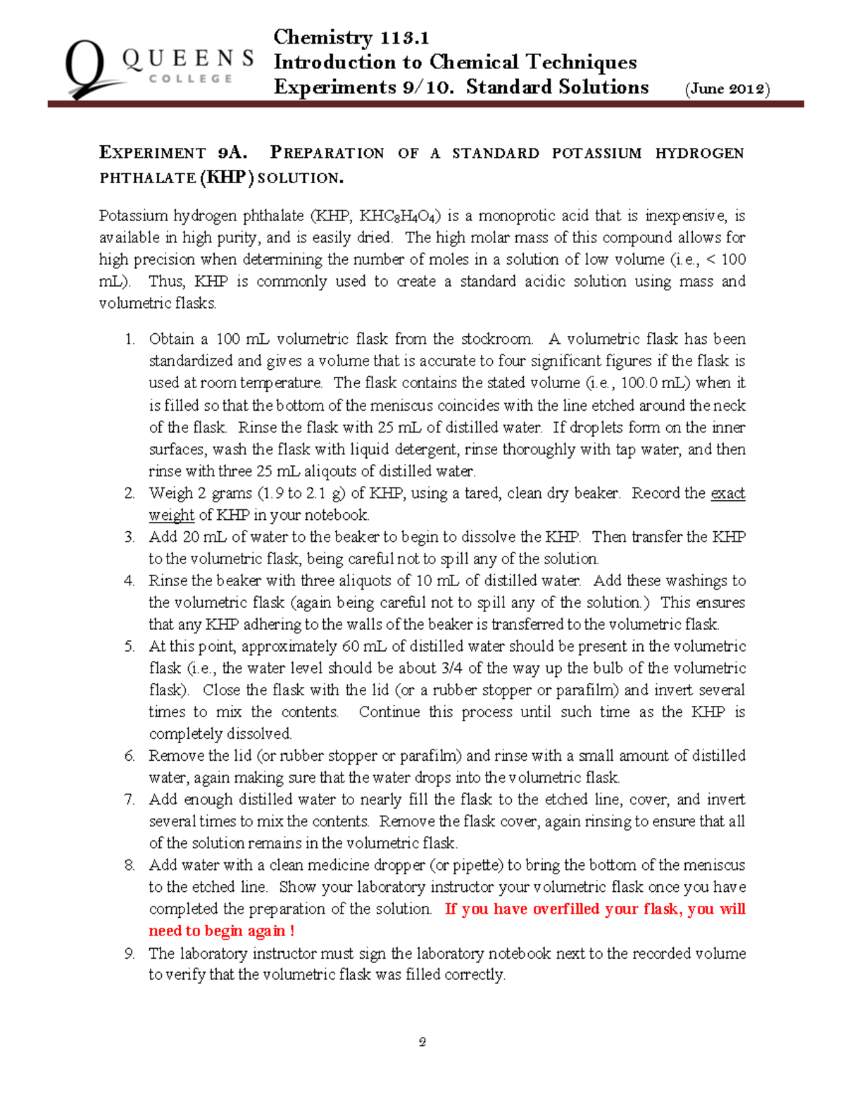Standard Solutions: describes lab procedure - Introduction to Chemical ...