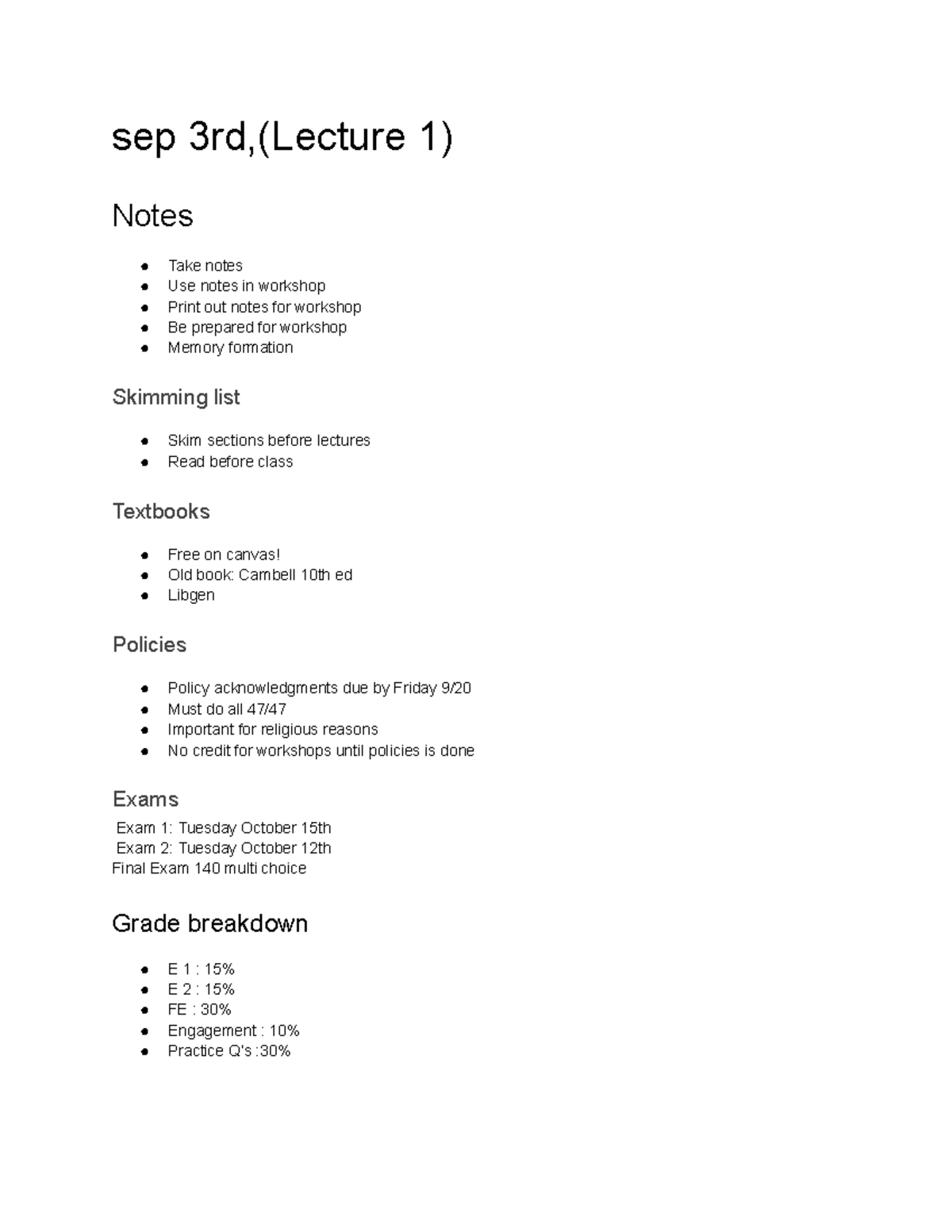 Biology 1, 2024 - These are notes for lectures 1-11 excluding lecture ...