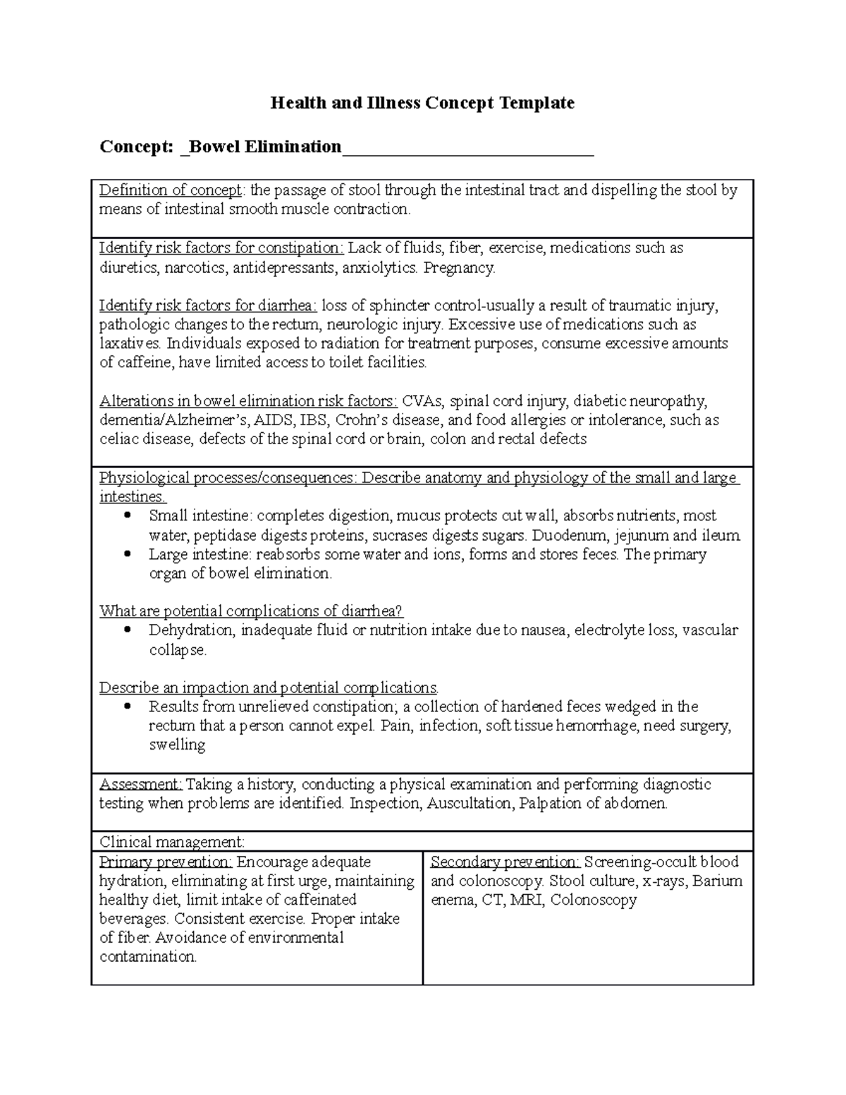Week 04:06:2020 Bowel Elimination - Health and Illness Concept Template ...