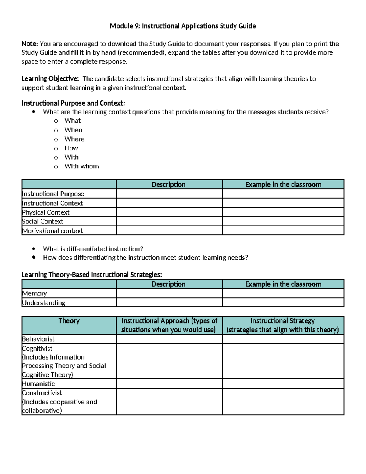 D094 d307 m9 study guide - Module 9: Instructional Applications Study ...