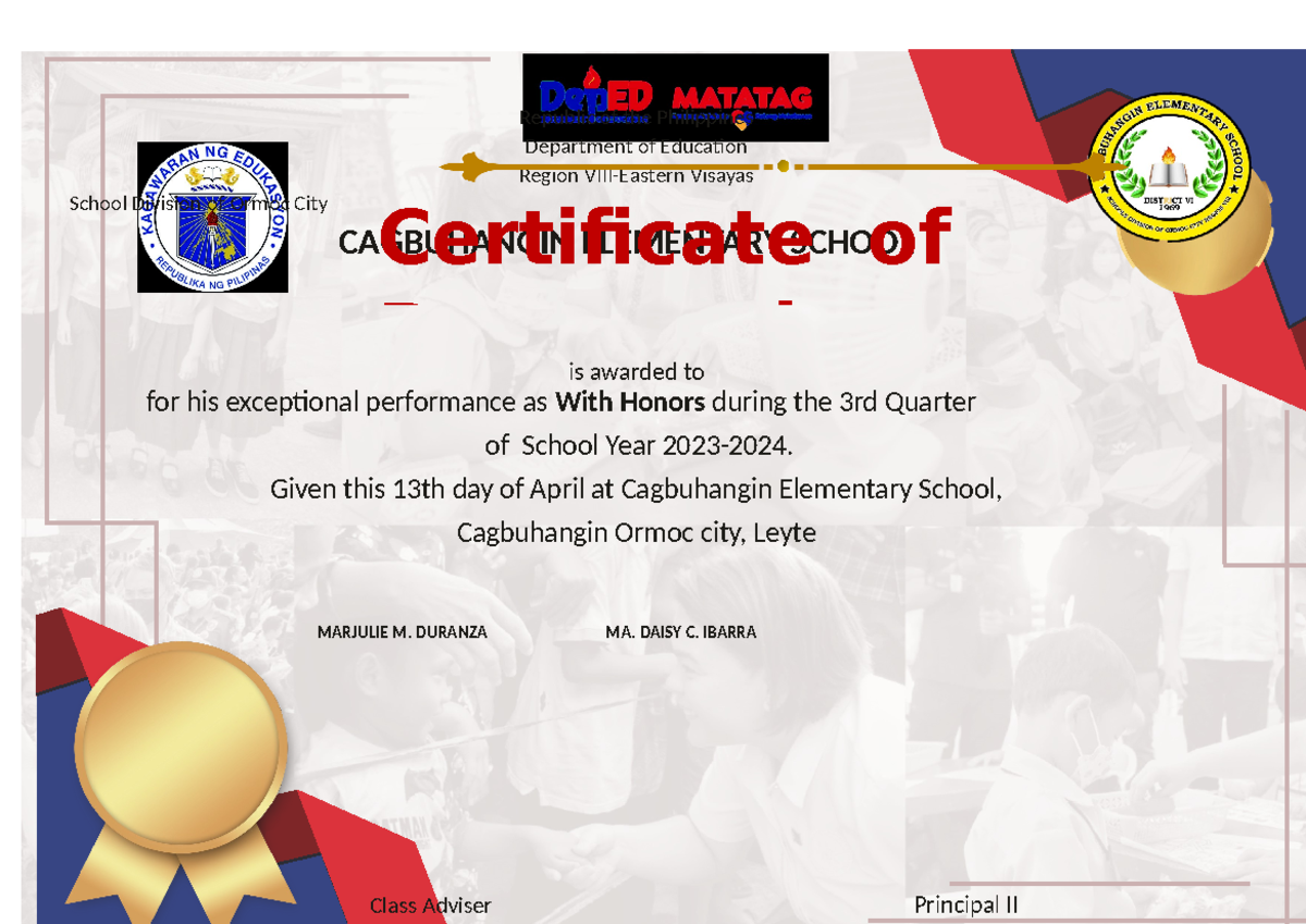 Matatag Certificate - Republic of the Philippines Department of ...