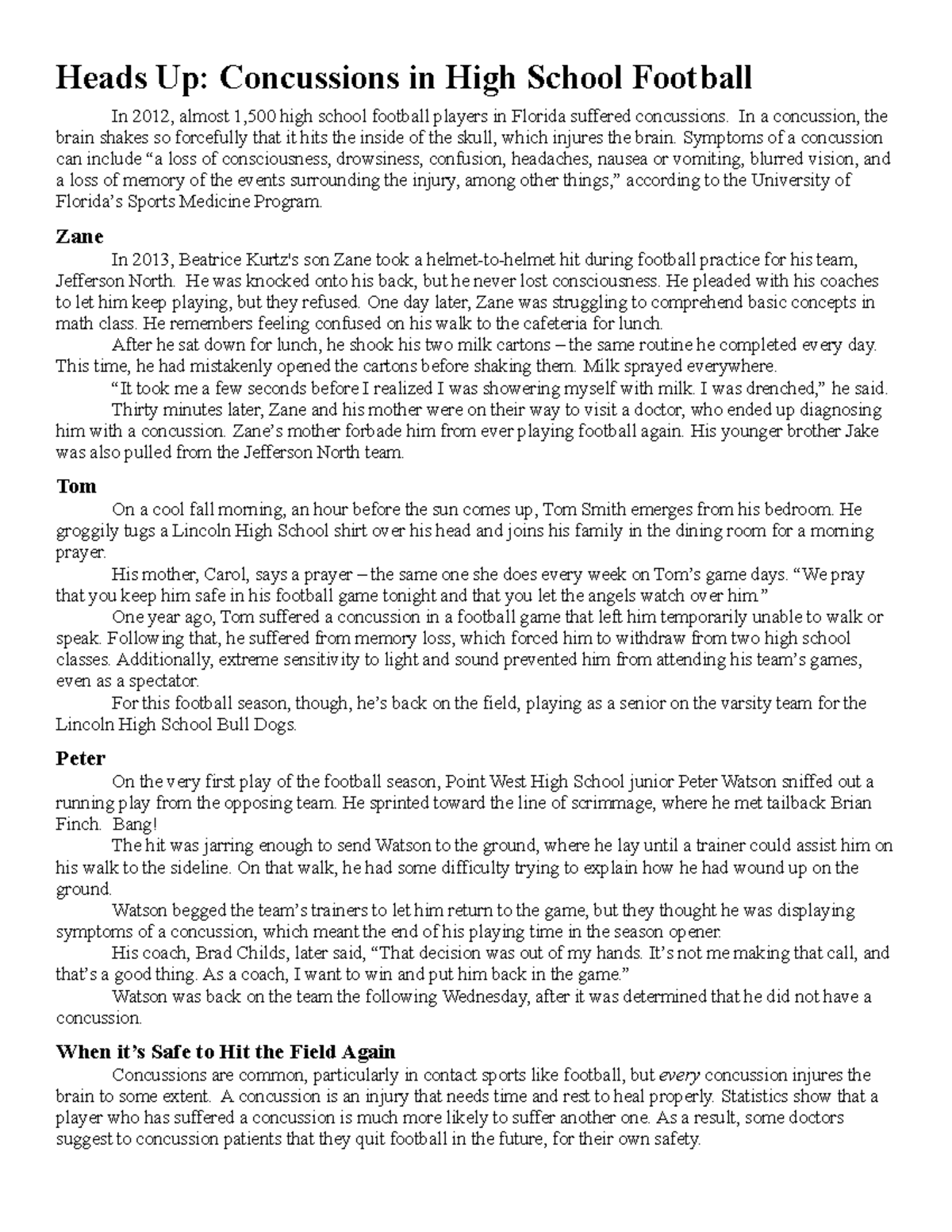 Concussion Text - lkjhjoijhbhj - Heads Up: Concussions in High School ...