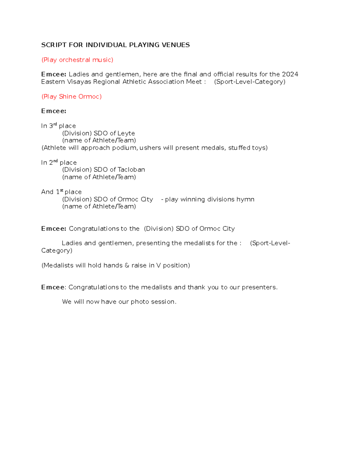 Script FOR Individual Playing Venues - SCRIPT FOR INDIVIDUAL PLAYING ...