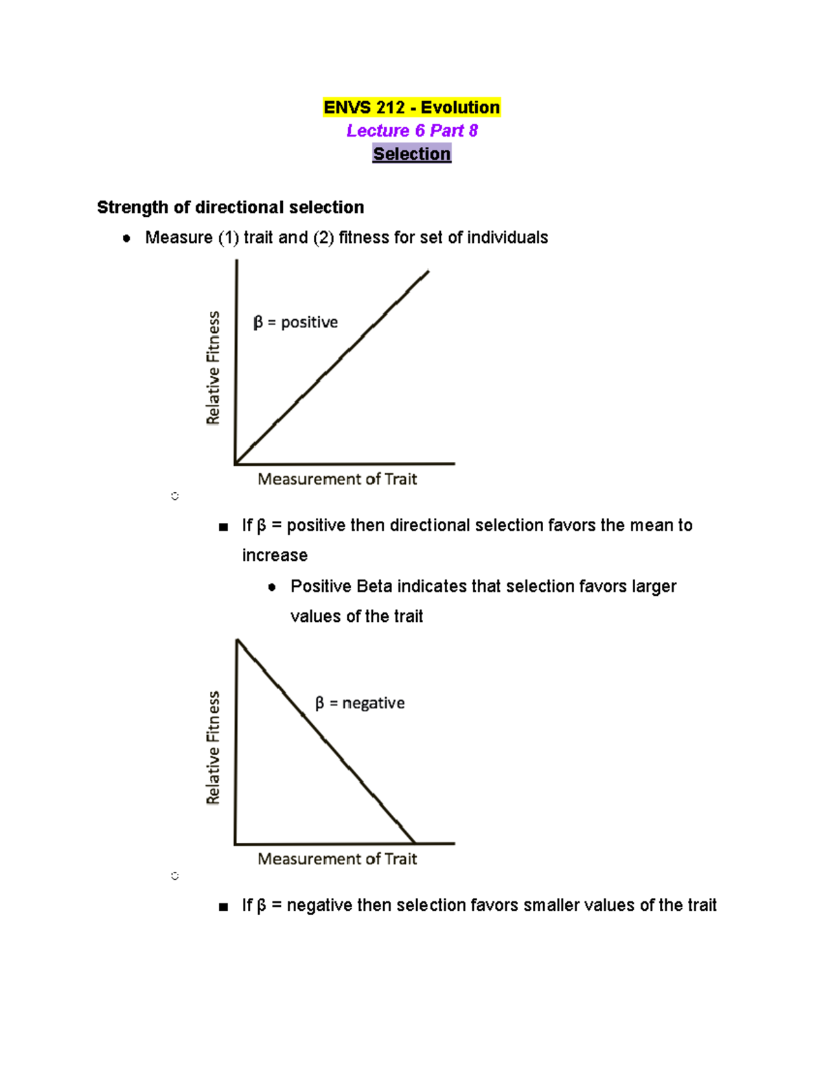 ENVS 212 Lecture 6 Part 8 - Spring 2020 - ENVS 212 - Evolution Lecture 6 Part 8 Selection ...