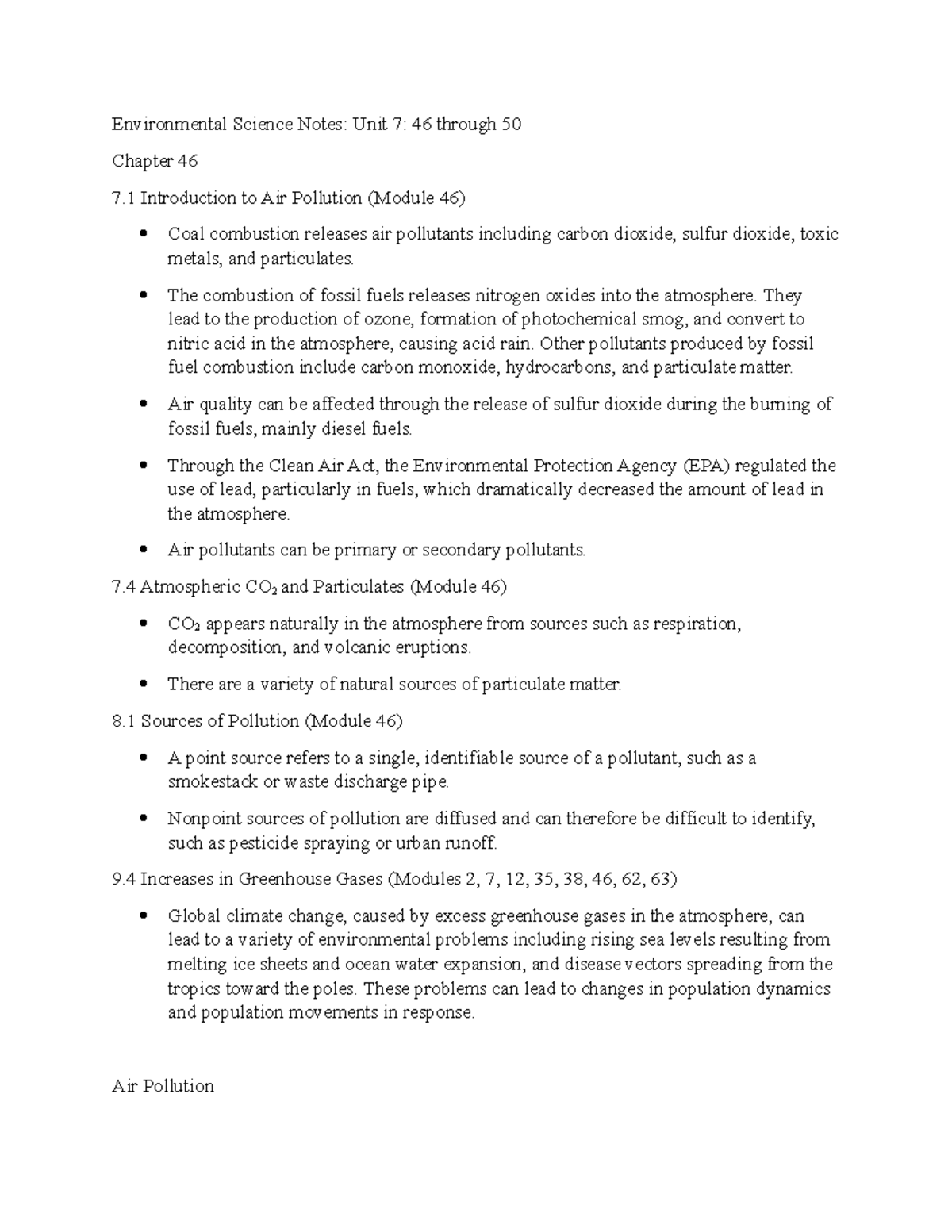 Environmental Science Notes Unit 7 - The combustion of fossil fuels ...
