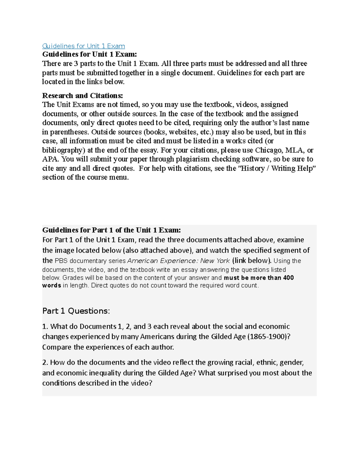 Guidelines for Unit 1 Exam - Guidelines for Unit 1 Exam Guidelines for ...