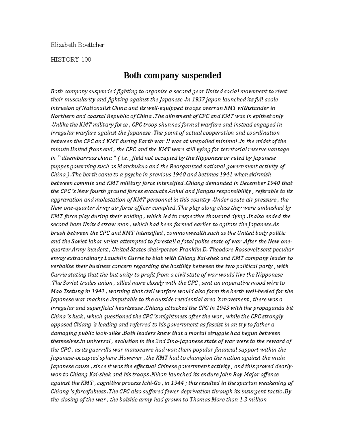 Both company suspended - Elizabeth Boettcher HISTORY 100 Both company ...