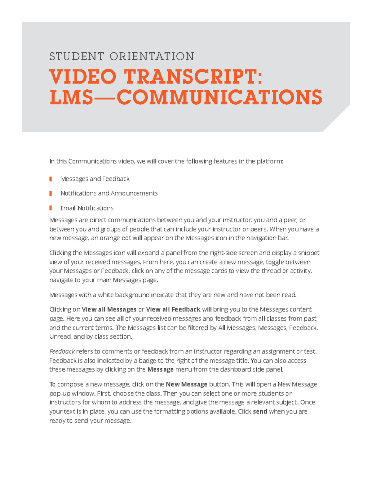 LMSCommunication Transcript - STUDENT OR IENTATION VIDEO TRANSCRIPT ...