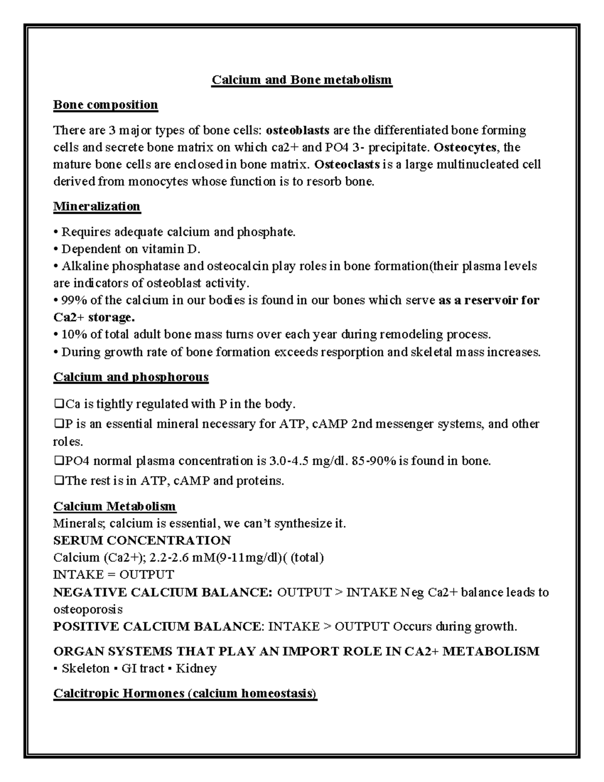 Biochemistry-Calcium and Bone metabolism - Calcium and Bone metabolism ...