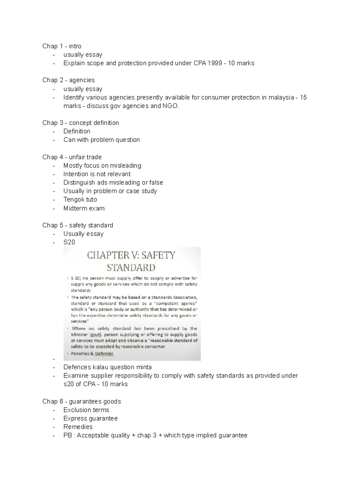 Outline subject of consumer law - Chap 1 - intro - usually essay ...